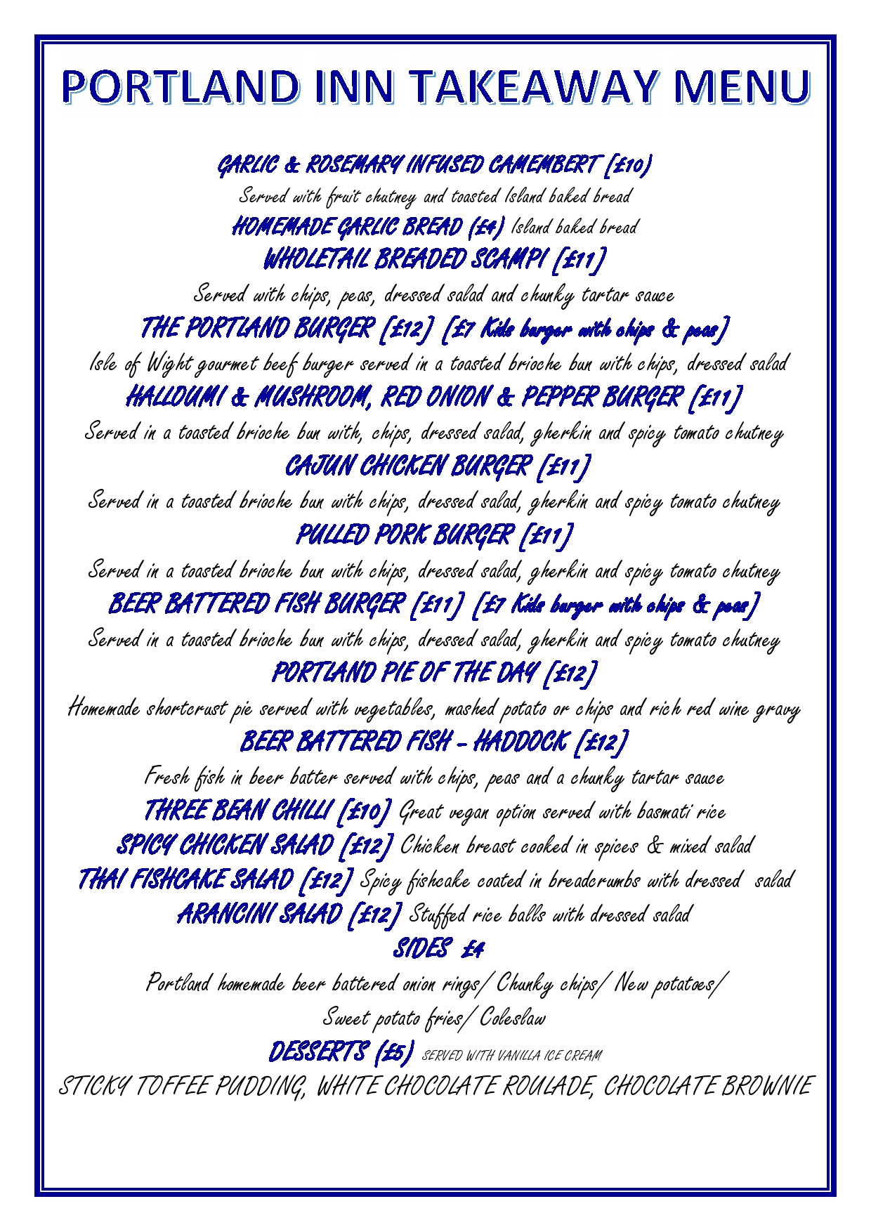 PORTLAND MENUS — The Portland Inn