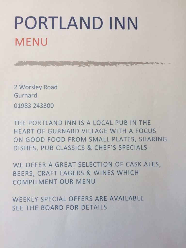 PORTLAND MENUS — The Portland Inn