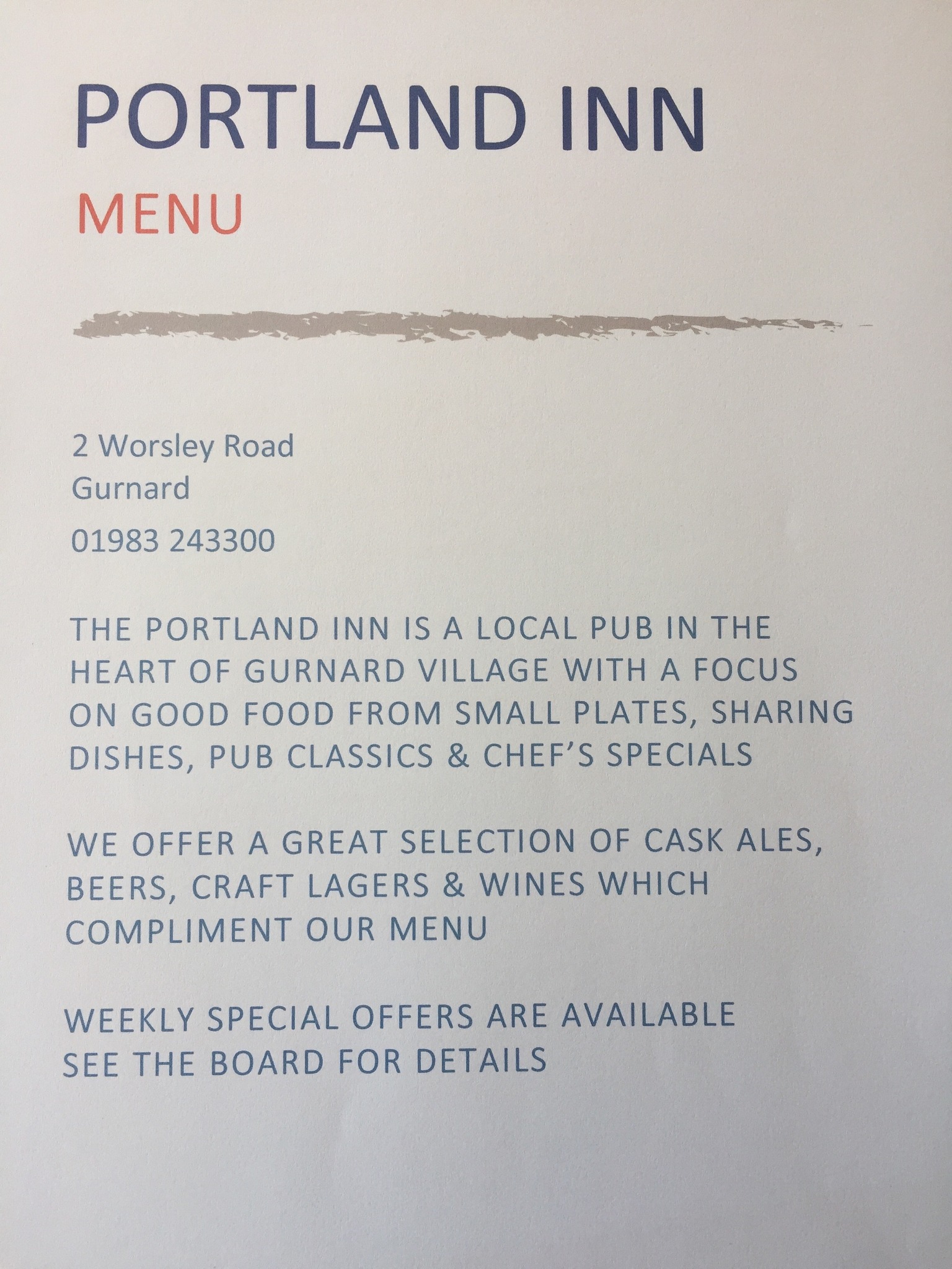 PORTLAND MENUS — The Portland Inn