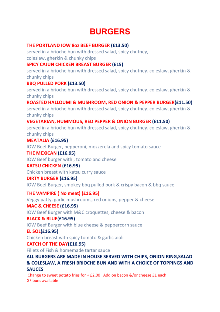 PORTLAND MENUS — The Portland Inn