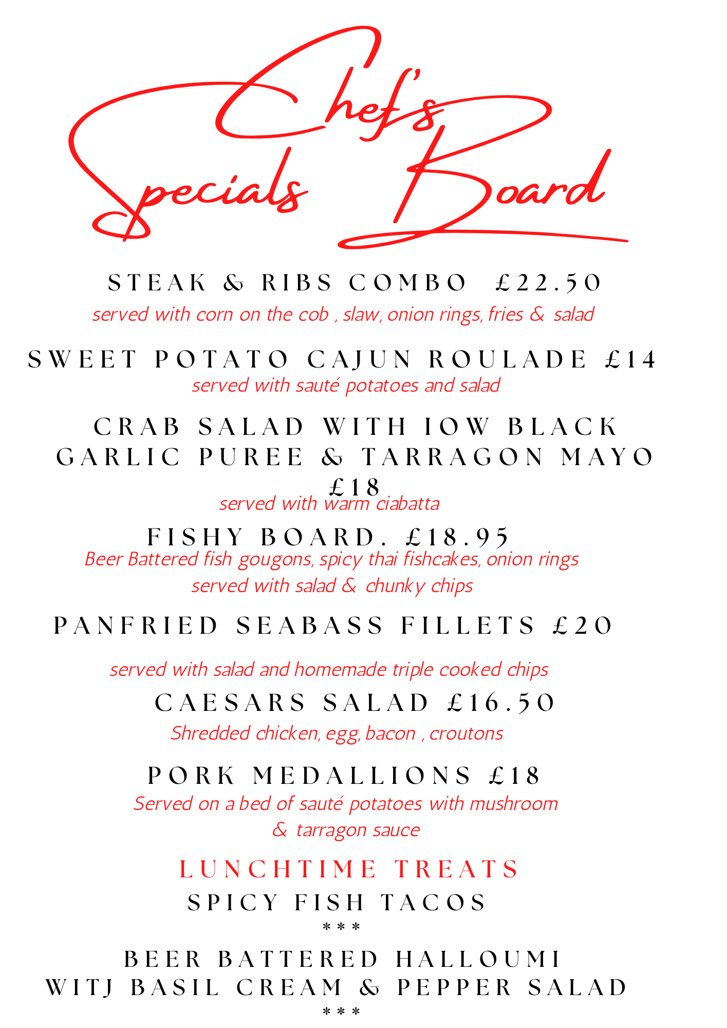 PORTLAND MENUS — The Portland Inn