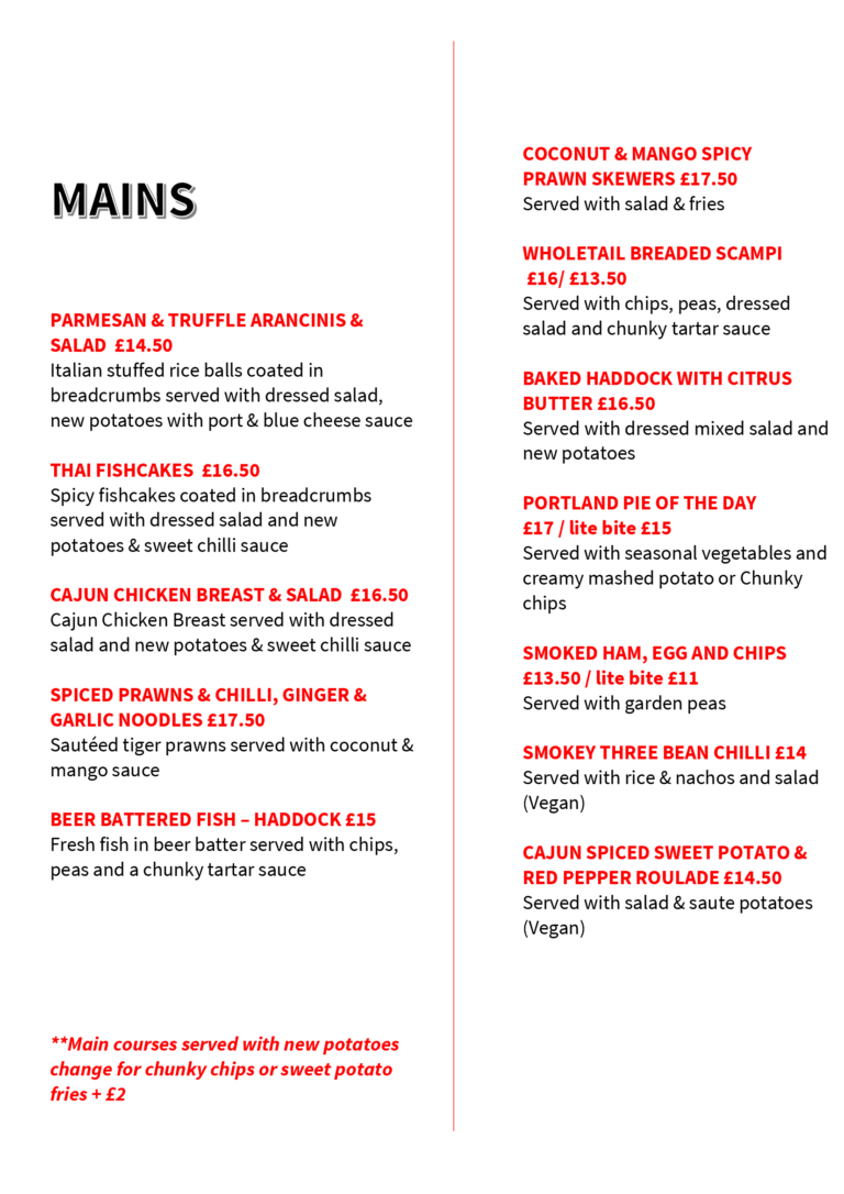 PORTLAND MENUS — The Portland Inn