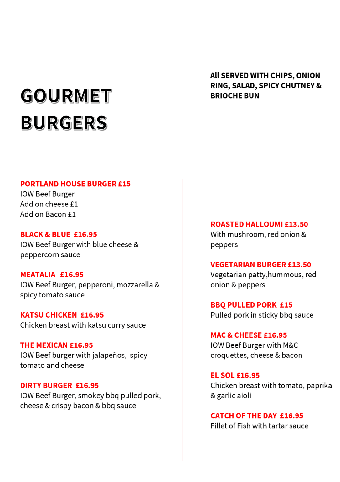 PORTLAND MENUS — The Portland Inn