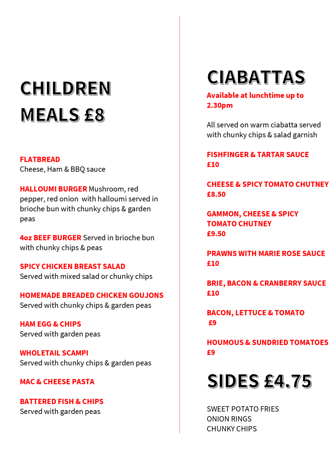 PORTLAND MENUS — The Portland Inn